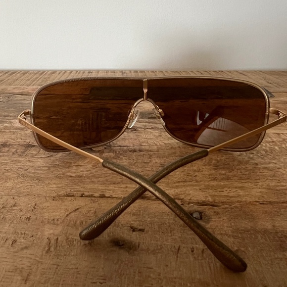 CHANEL | Accessories | Chanel 461q Sunglasses Gold Leather Lined Brown Shield | Poshmark